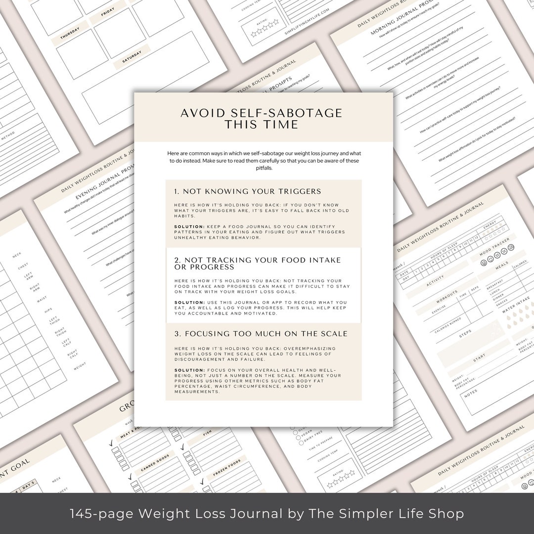 Weight Loss Journal, Weight Loss Tracker, Motivational, Monthly Fitness ...
