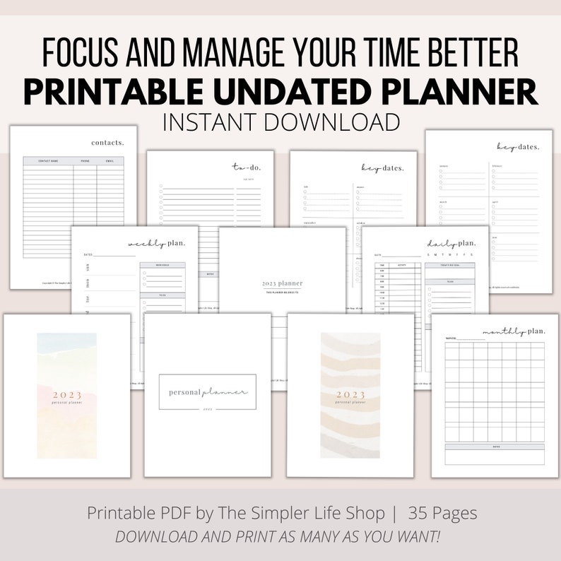 Undated Monthly Planner, Weekly Planner, Daily Planner, Planner Set ...