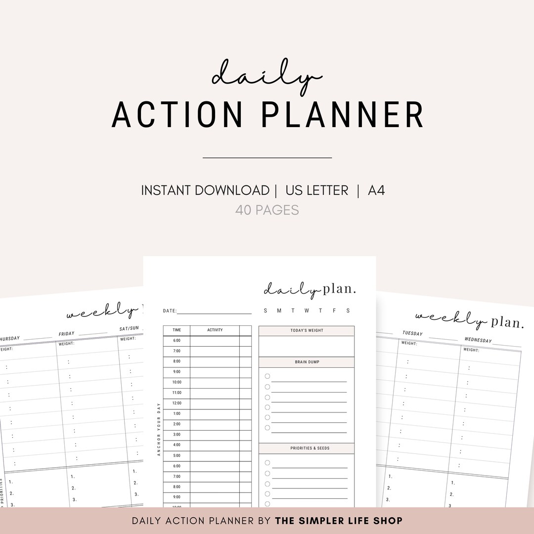 Undated Daily Action Planner for Entrepreneurs, Printable Planner ...