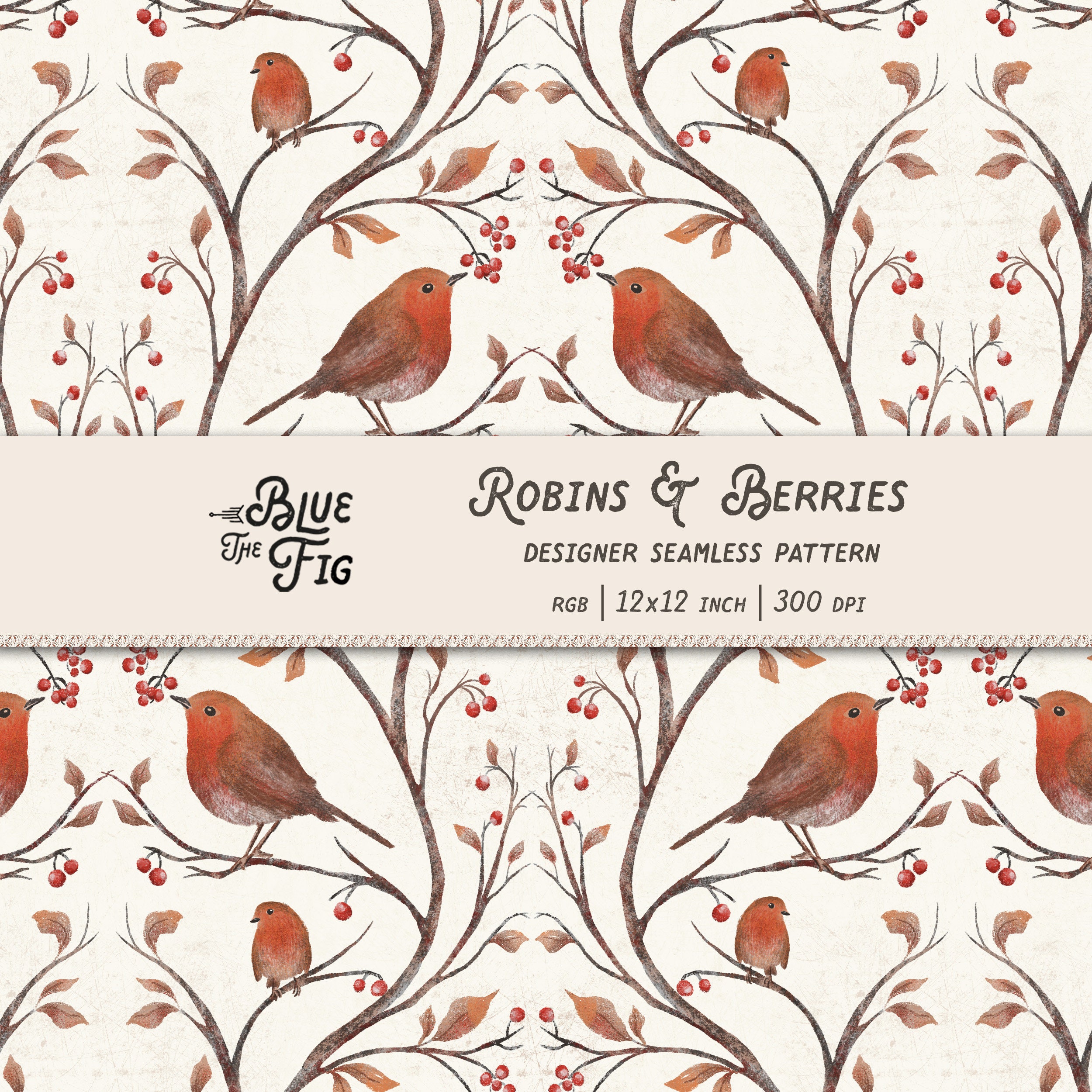 Robin Bird Vintage Christmas Seamless Pattern Commercial Use - Etsy