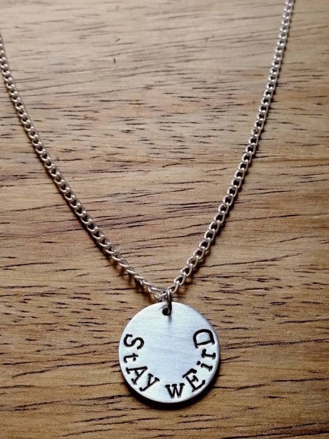Stay Weird ~ Hand Stamped Circular Round Pendant Necklace ~ Weirdo ...