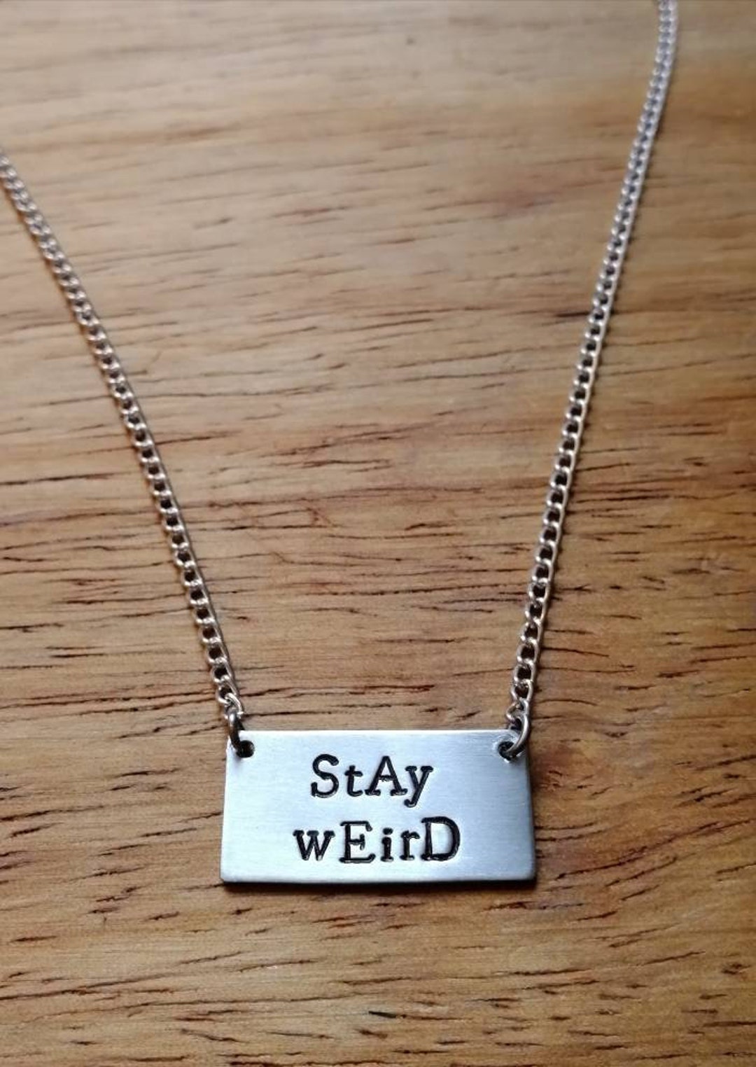 Stay Weird ~ Hand Stamped Rectangle Bar Pendant Necklace ~ Weirdo ...