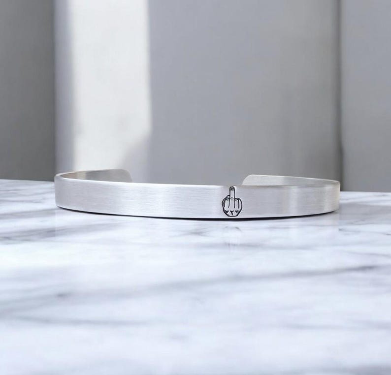 Middle Finger - Hand Stamped Adjustable Cuff Bracelet - Fuck Off ...