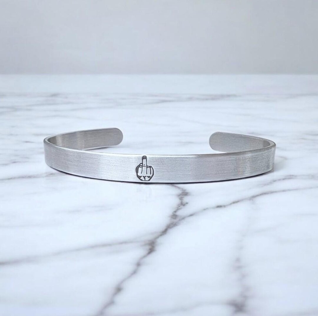 Middle Finger - Hand Stamped Adjustable Cuff Bracelet - Fuck Off ...