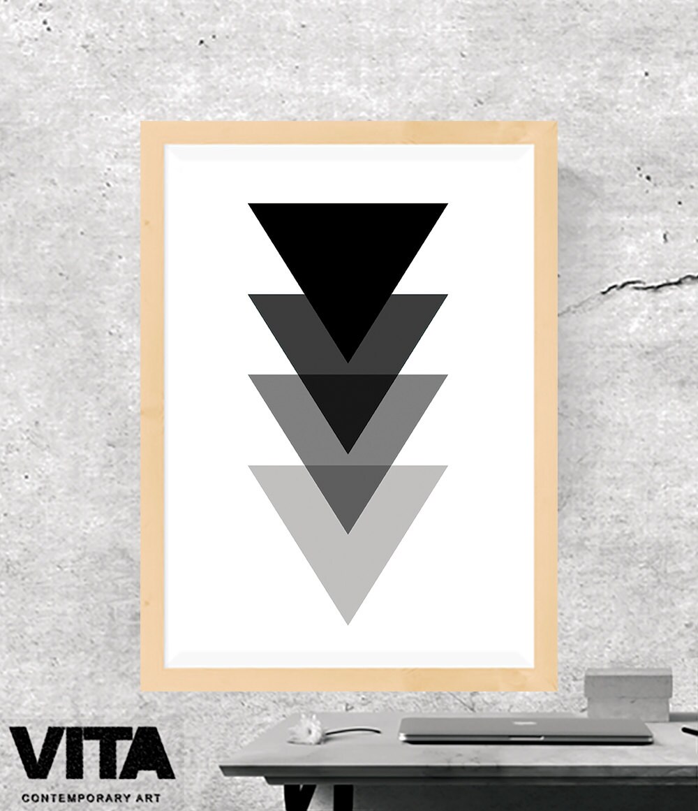 Geometric Print, Triangles Wall Art, Shades of Grey Decor, Printable ...