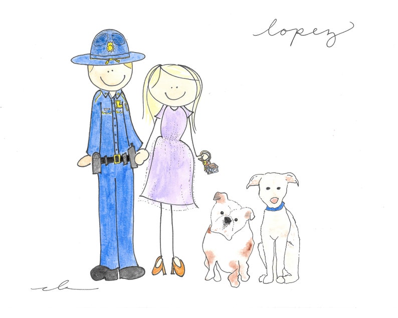 Personalized, Custom Family Stick Figure Portrait in Watercolor, Made ...