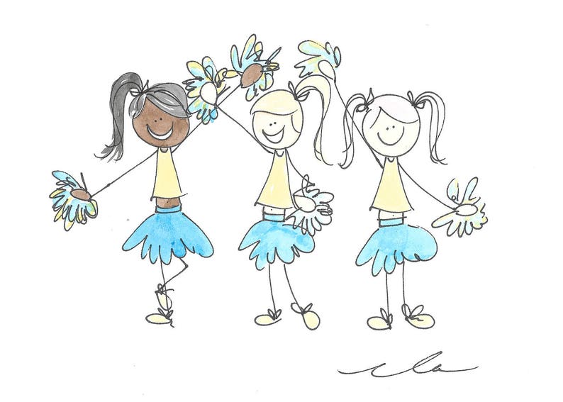 Cheerleader Stick Figure Portrait, Watercolor Painting, Custom, Made to ...