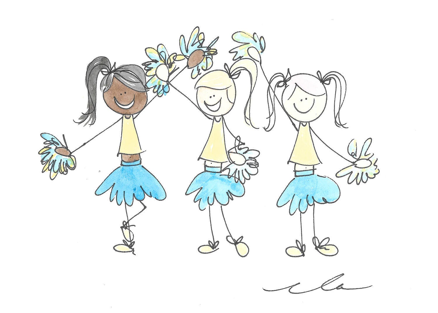 Cheerleader Stick Figure Portrait, Watercolor Painting, Custom, Made to ...