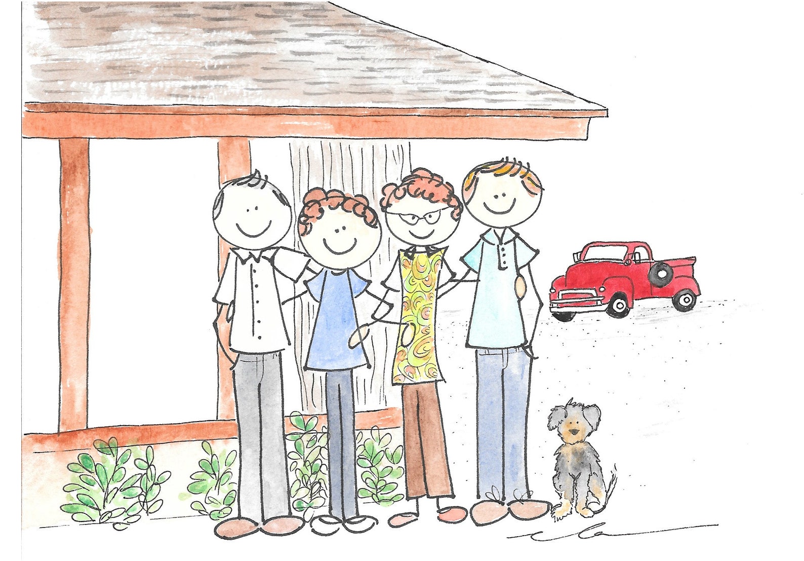 Memory Stickfigs! Personalized Watercolor Stick Figure Portraits of ...