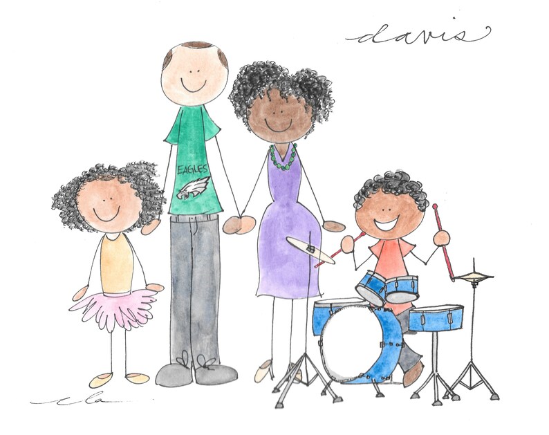 Personalized, Custom Family Stick Figure Portrait in Watercolor, Made ...