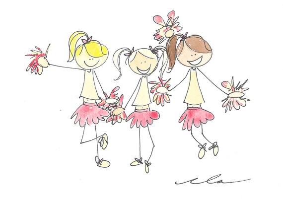 Cheerleader Stick Figure Portrait Watercolor Painting | Etsy