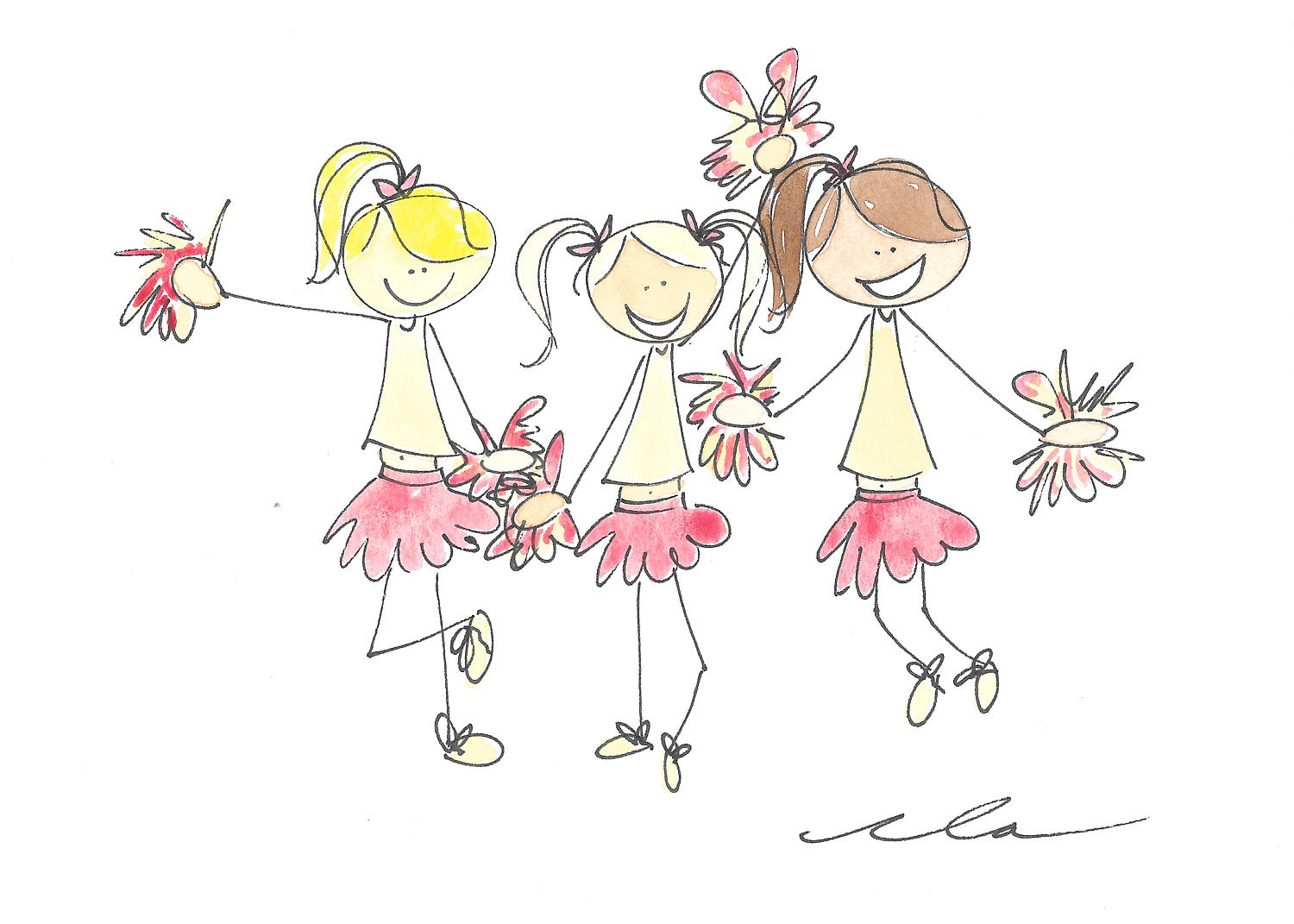 Cheerleader Stick Figure Portrait, Watercolor Painting, Custom, Made to ...