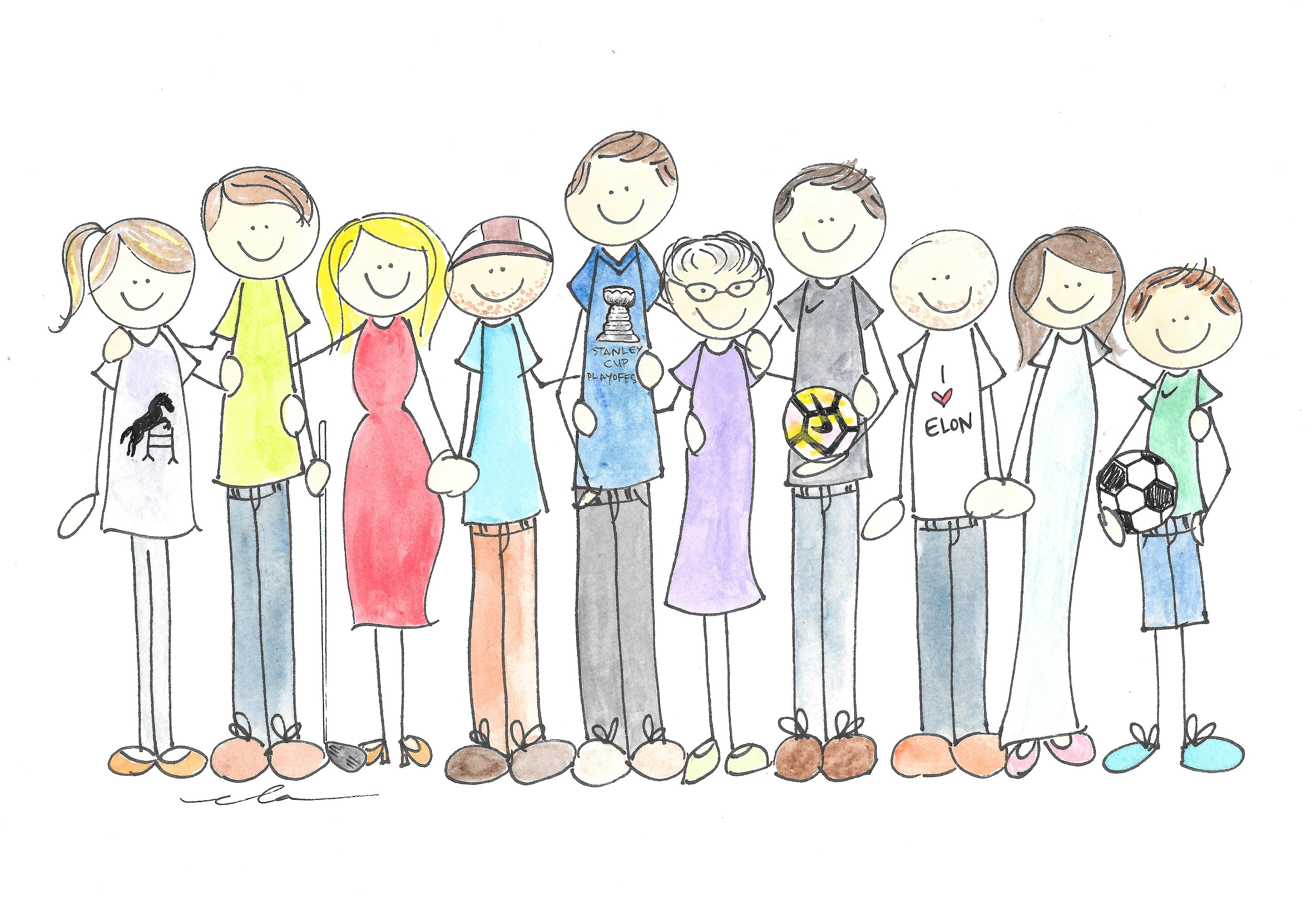 Personalized, Custom Family Stick Figure Portrait in Watercolor, Made ...