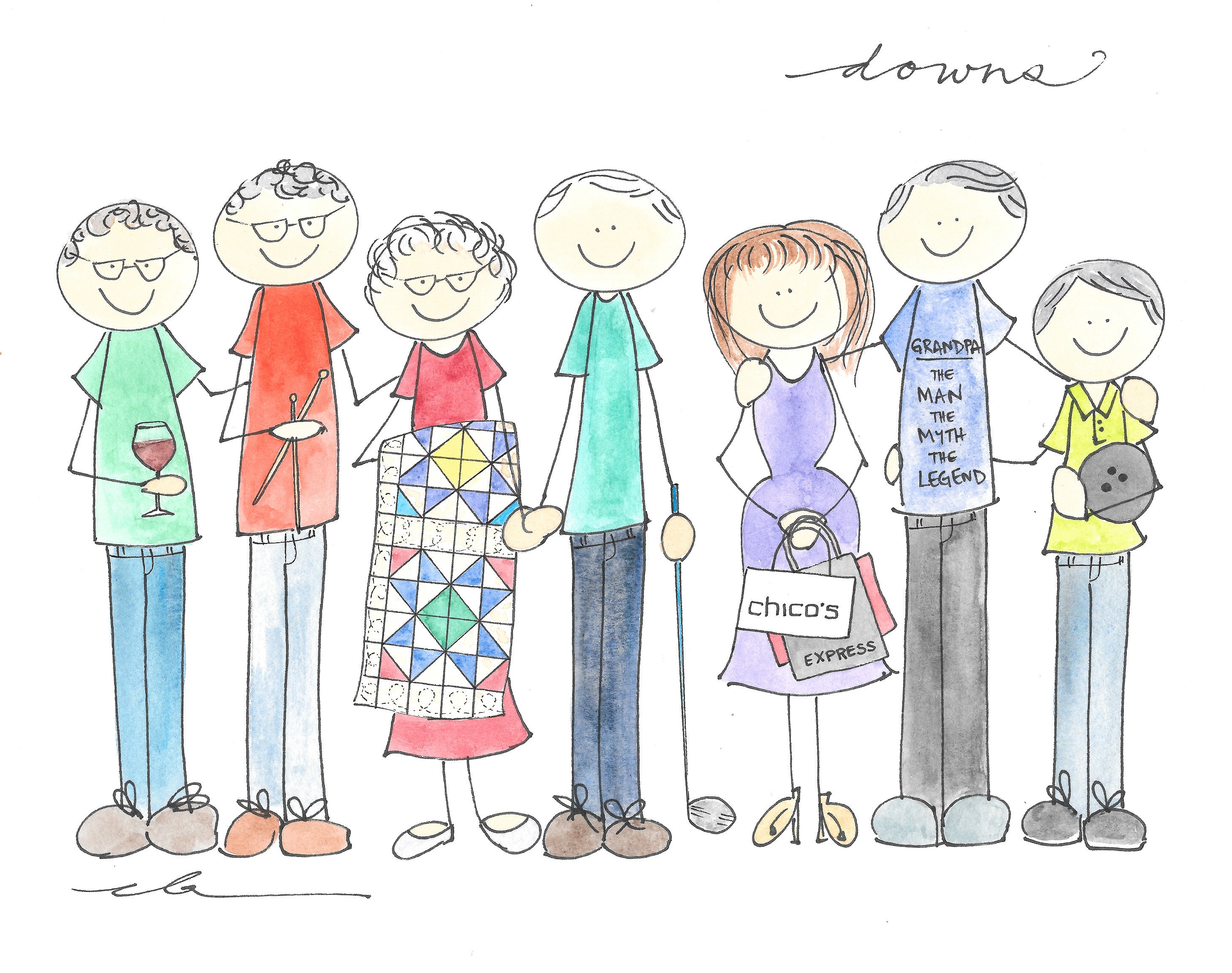 Personalized, Custom Family Stick Figure Portrait in Watercolor, Made ...