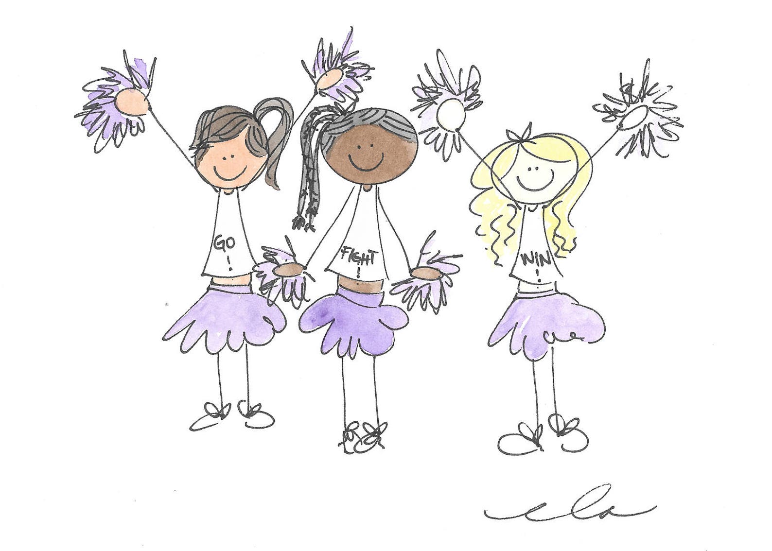 Cheerleader Stick Figure Portrait, Watercolor Painting, Custom, Made to ...