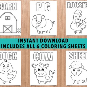 6 Farm Themed Coloring Pages, Farm Animals, Printable Coloring, Kids ...