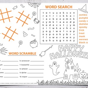 Halloween Placemat, Activity Sheet, Halloween Party Favors, Printable ...