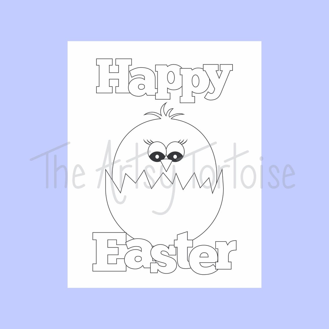 Happy Easter Baby Chick Printable Coloring Sheet Size 8.5x11 - Etsy