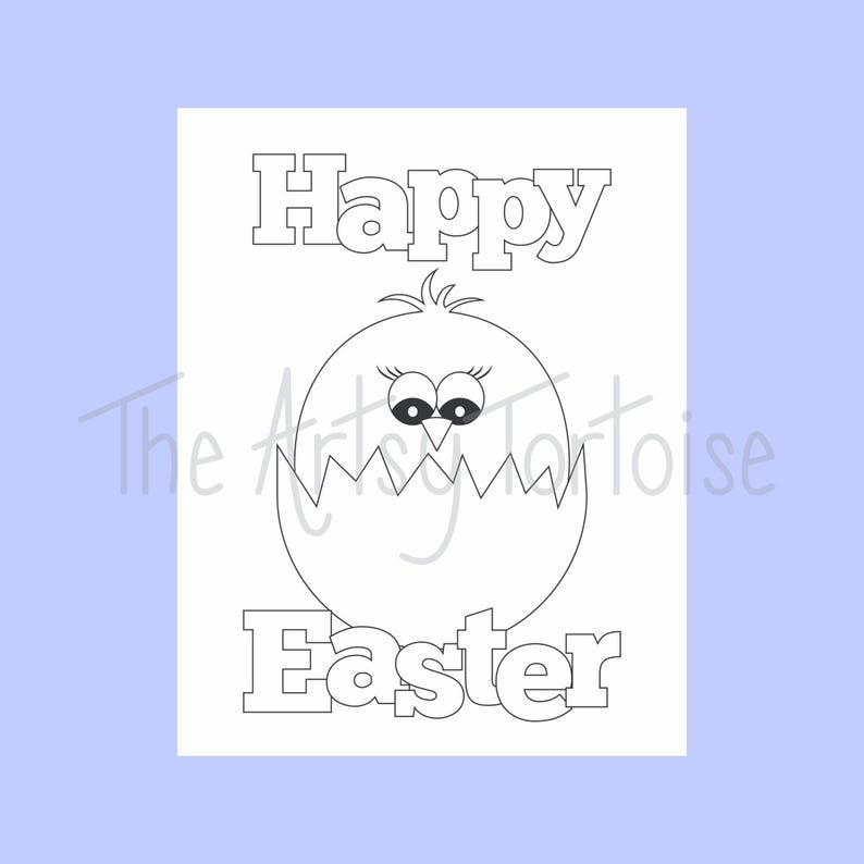 Happy Easter Baby Chick Printable Coloring Sheet Size 8.5x11 - Etsy