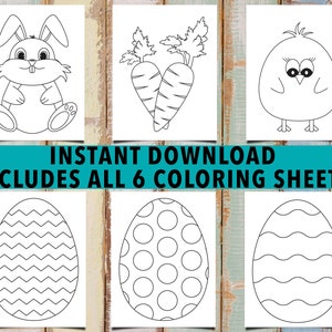 6 Easter Themed Coloring Pages, 8.5x11 & A4 Sizes, Printable Coloring ...