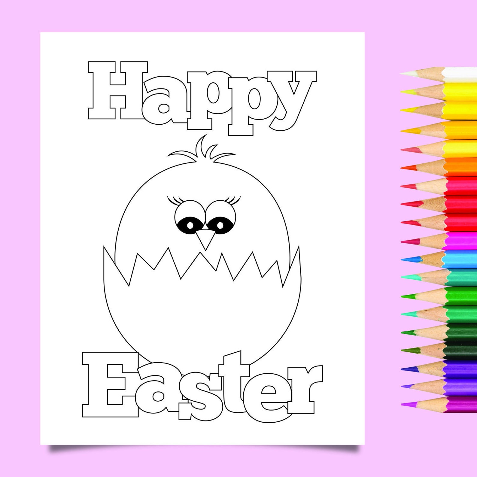Happy Easter Baby Chick Printable Coloring Sheet Size 8.5x11 - Etsy