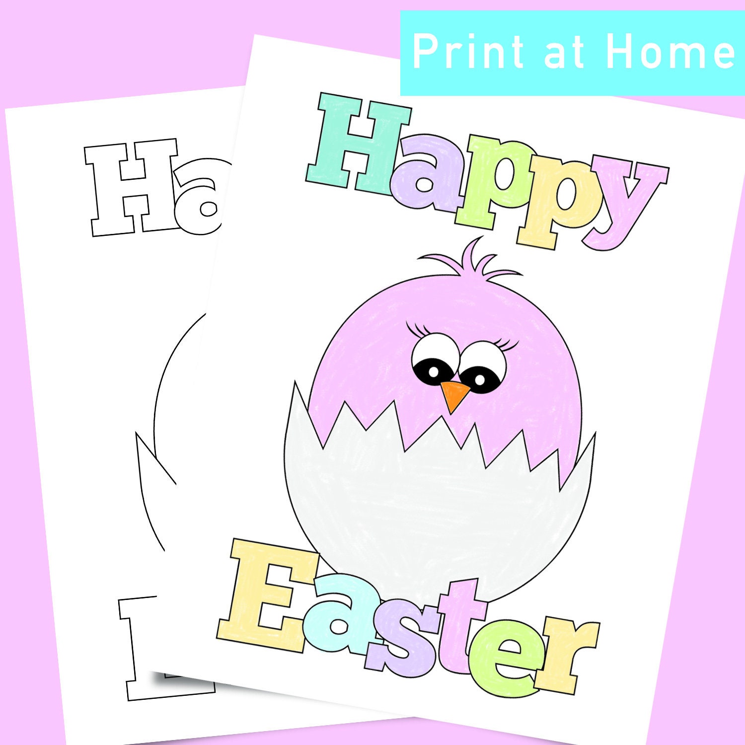Happy Easter Baby Chick Printable Coloring Sheet Size 8.5x11 - Etsy