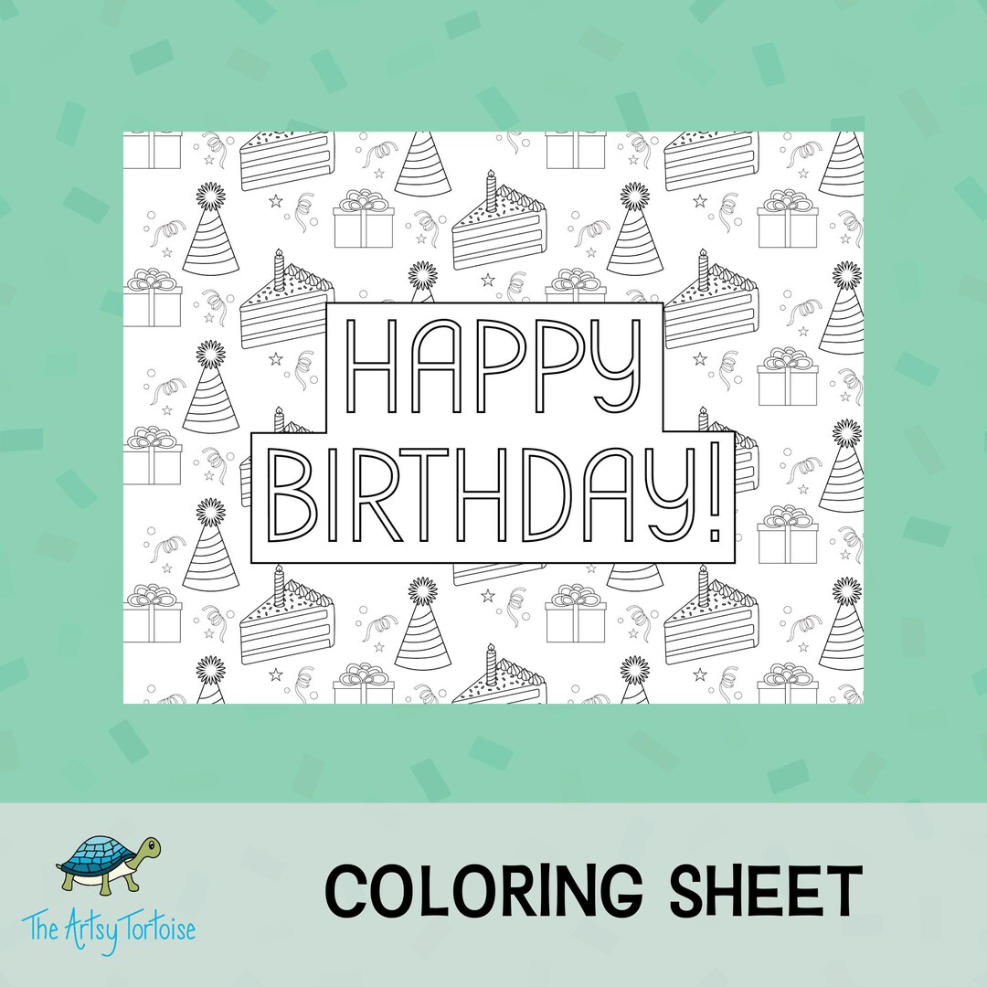 Happy Birthday Coloring Sheet, Birthday Party Coloring Activity for ...