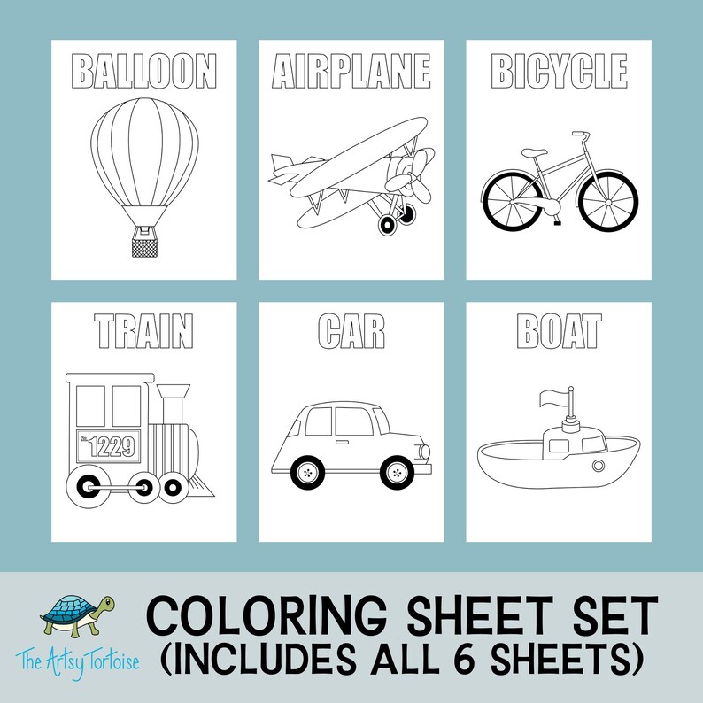 6 Transportation Themed Coloring Pages, 8.5x11 & A4 Sizes, Fun Kids ...