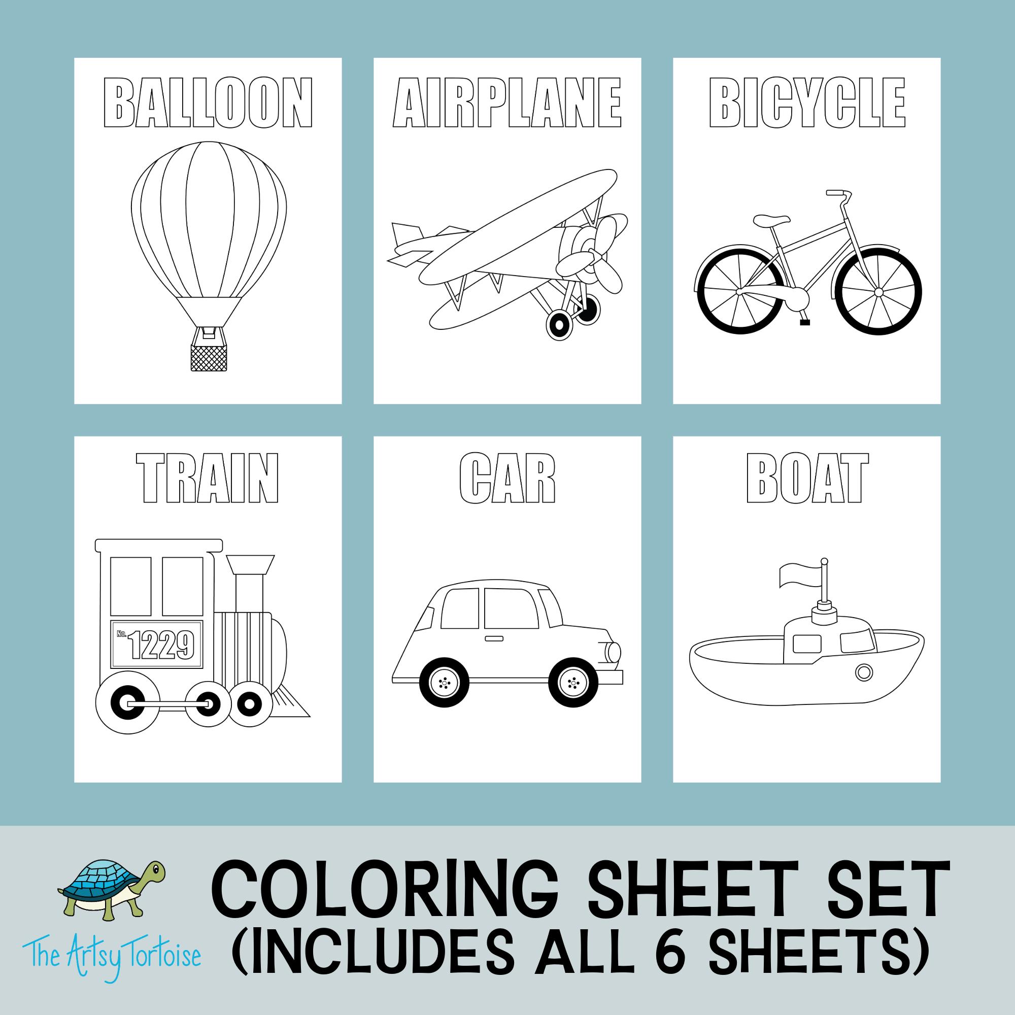 6 Transportation Themed Coloring Pages, 8.5x11 & A4 Sizes, Fun Kids ...
