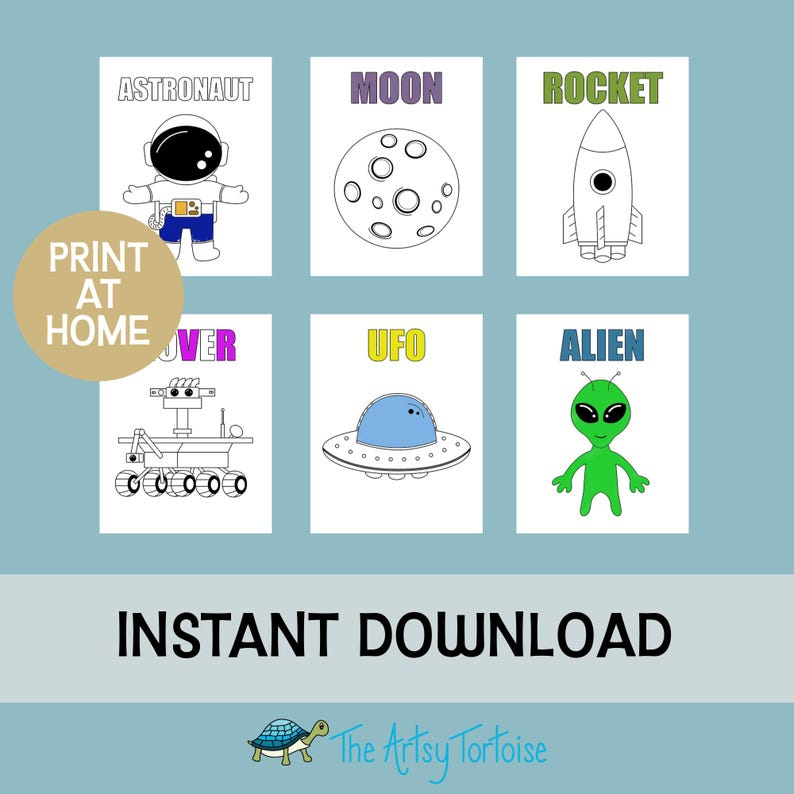 6 Space Themed Coloring Pages, 8.5x11 & A4 Sizes, Fun Kids Activity ...