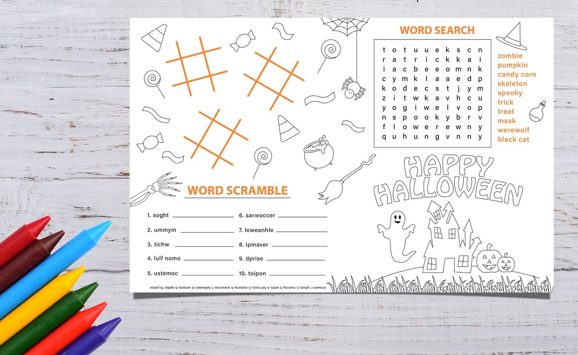 11x17 Halloween Placemat, Activity Sheet, Halloween Party Favors ...