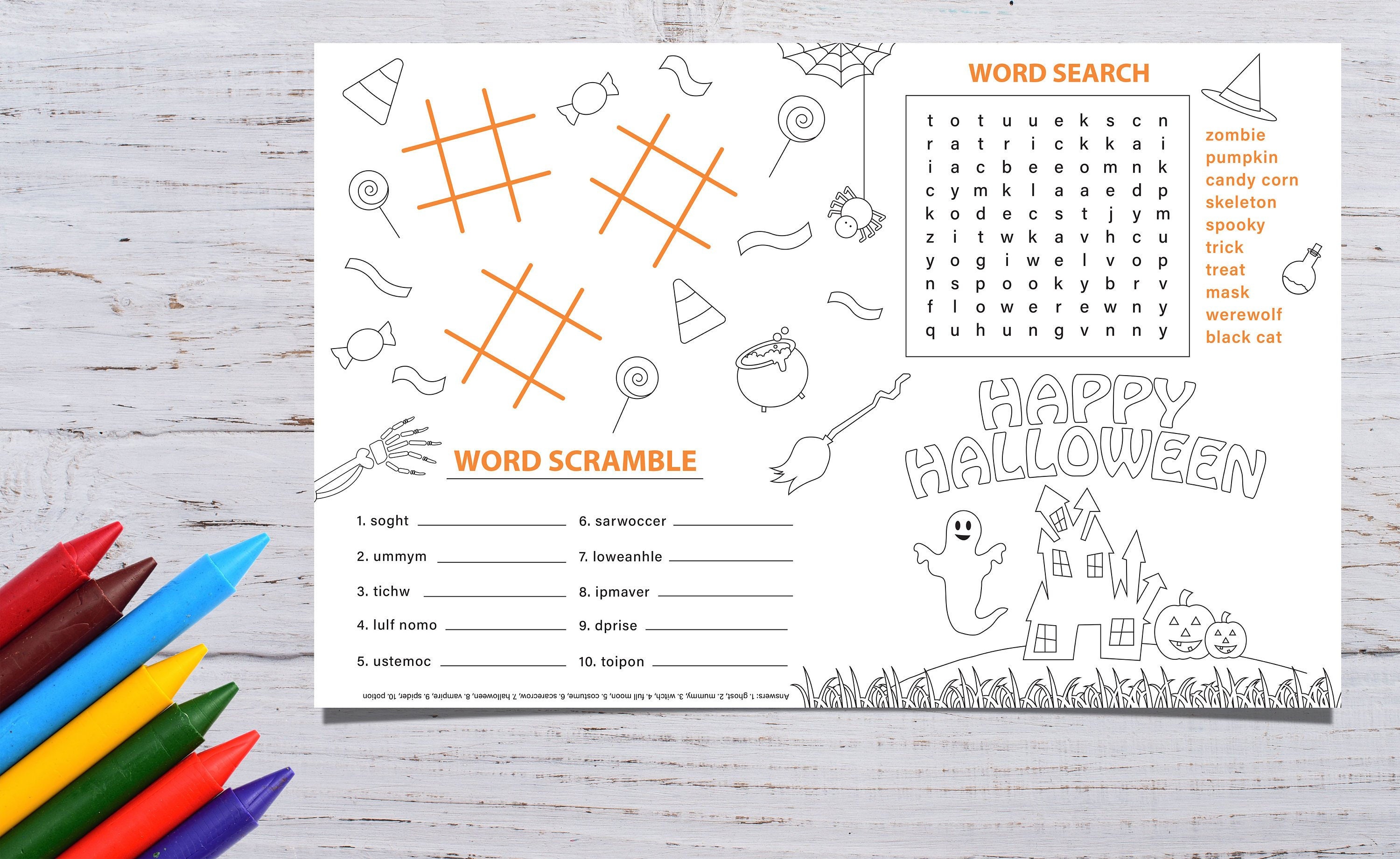 11x17 Halloween Placemat, Activity Sheet, Halloween Party Favors ...