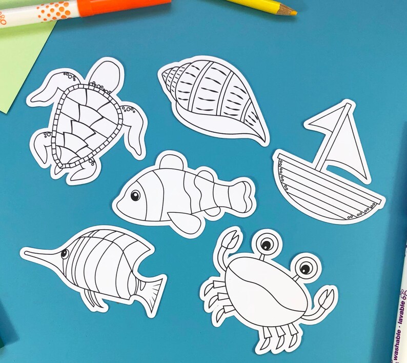 6 Colorable Beach Themed Stickers - Etsy