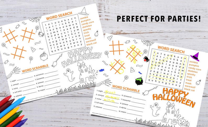 Halloween Placemat, Activity Sheet, Halloween Party Favors, Printable ...