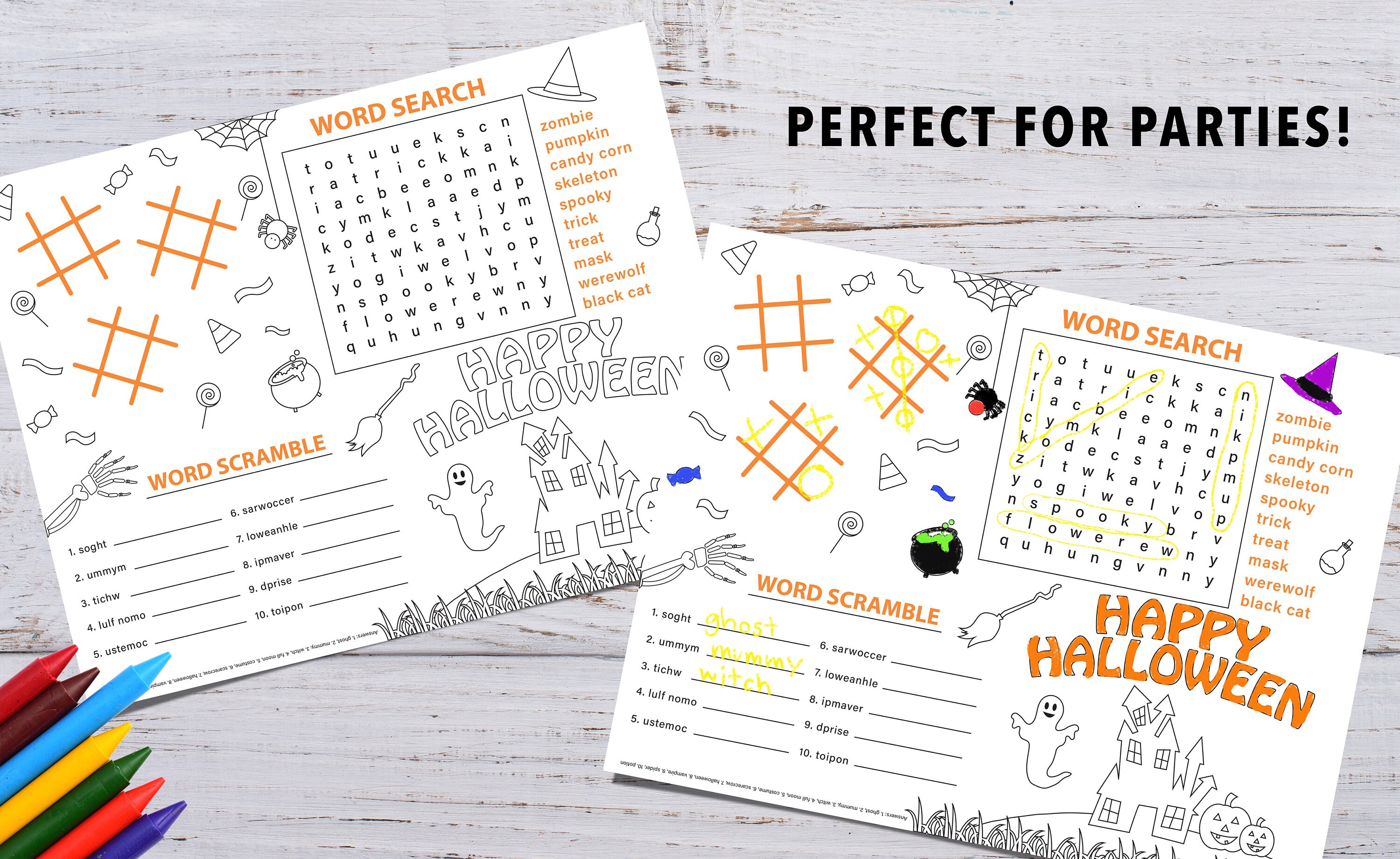 Halloween Placemat, Activity Sheet, Halloween Party Favors, Printable ...