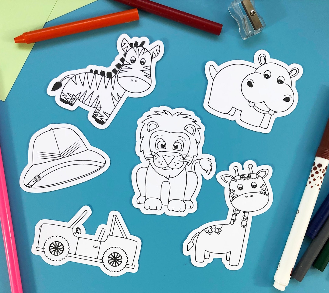6 Colorable Safari Themed Stickers - Etsy