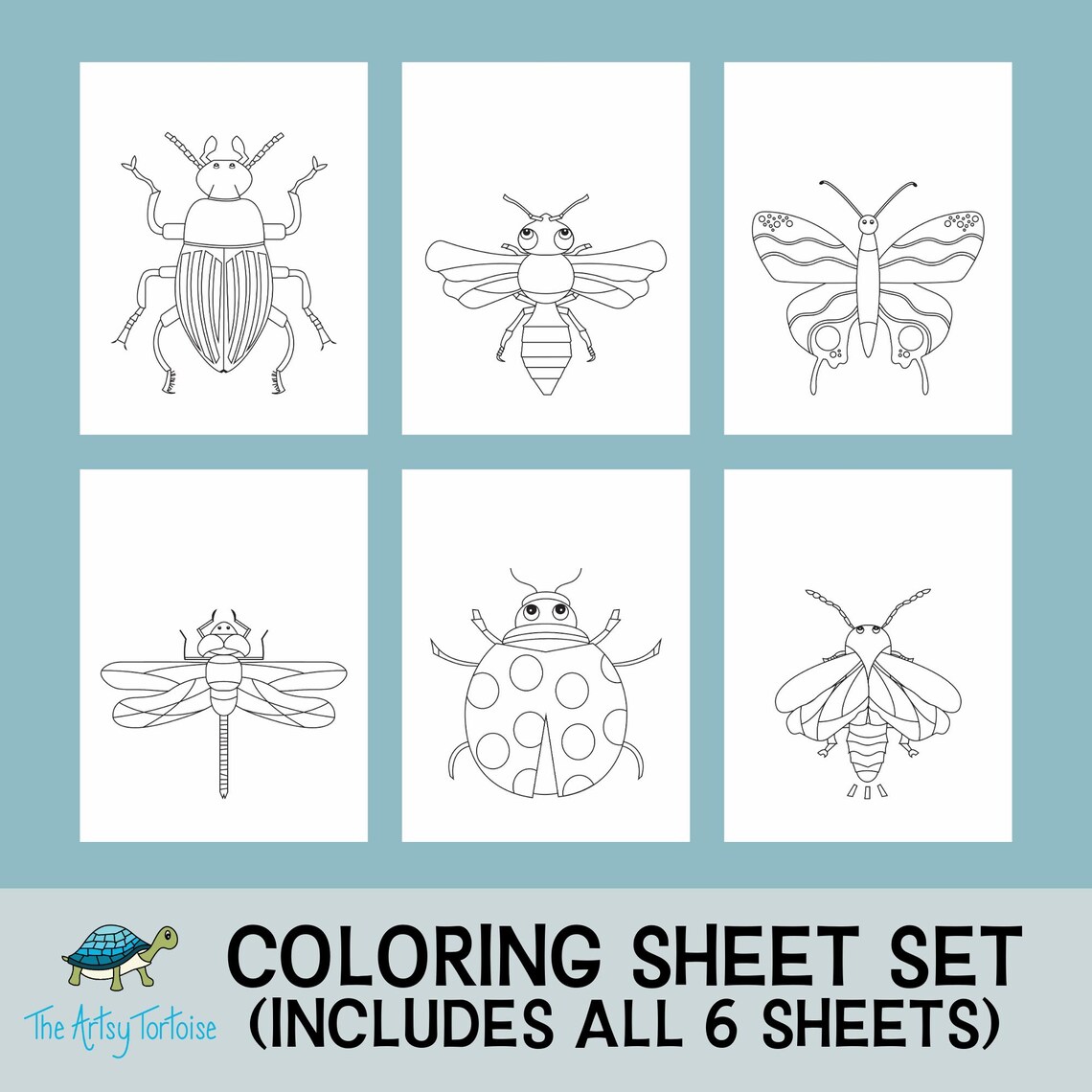 6 Insect Coloring Pages, Bugs Coloring Sheet Set, Sizes 8.5x11 & A4 ...