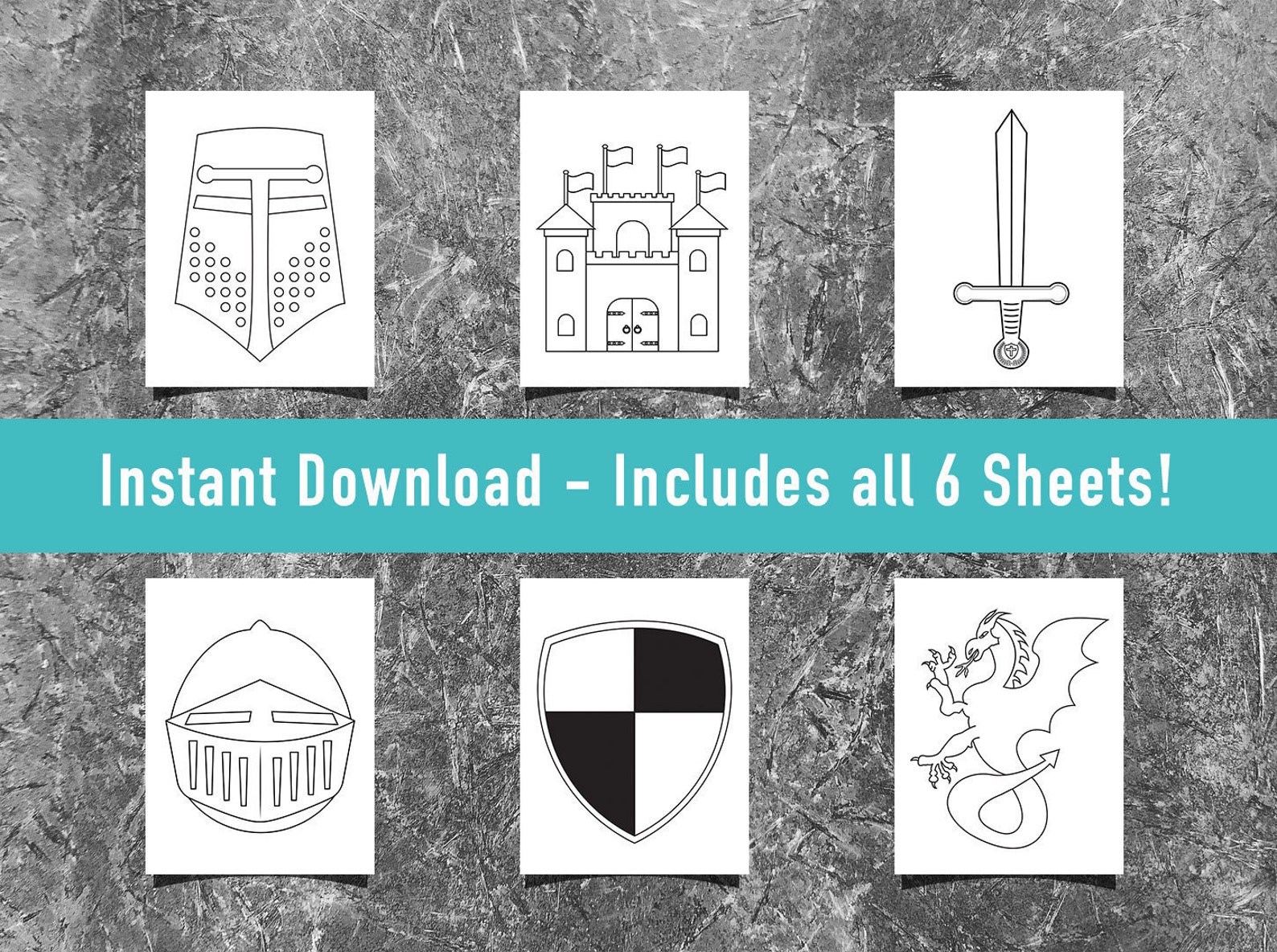 6 Knight Themed Coloring Sheet Set, 8.5x11 and A4 Sizes - Etsy
