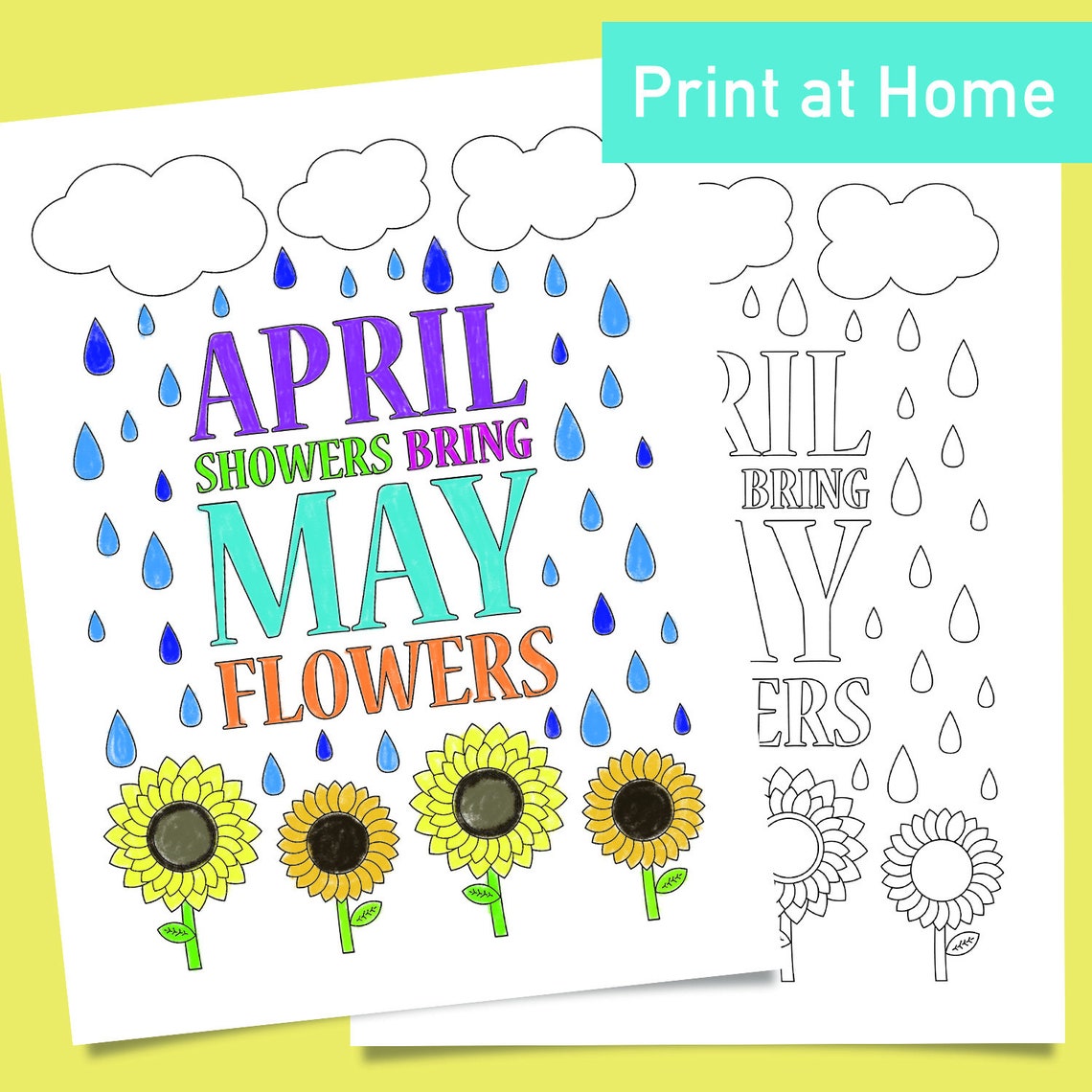 April Showers Bring May Flowers Printable Coloring Sheet Size 8.5x11 - Etsy