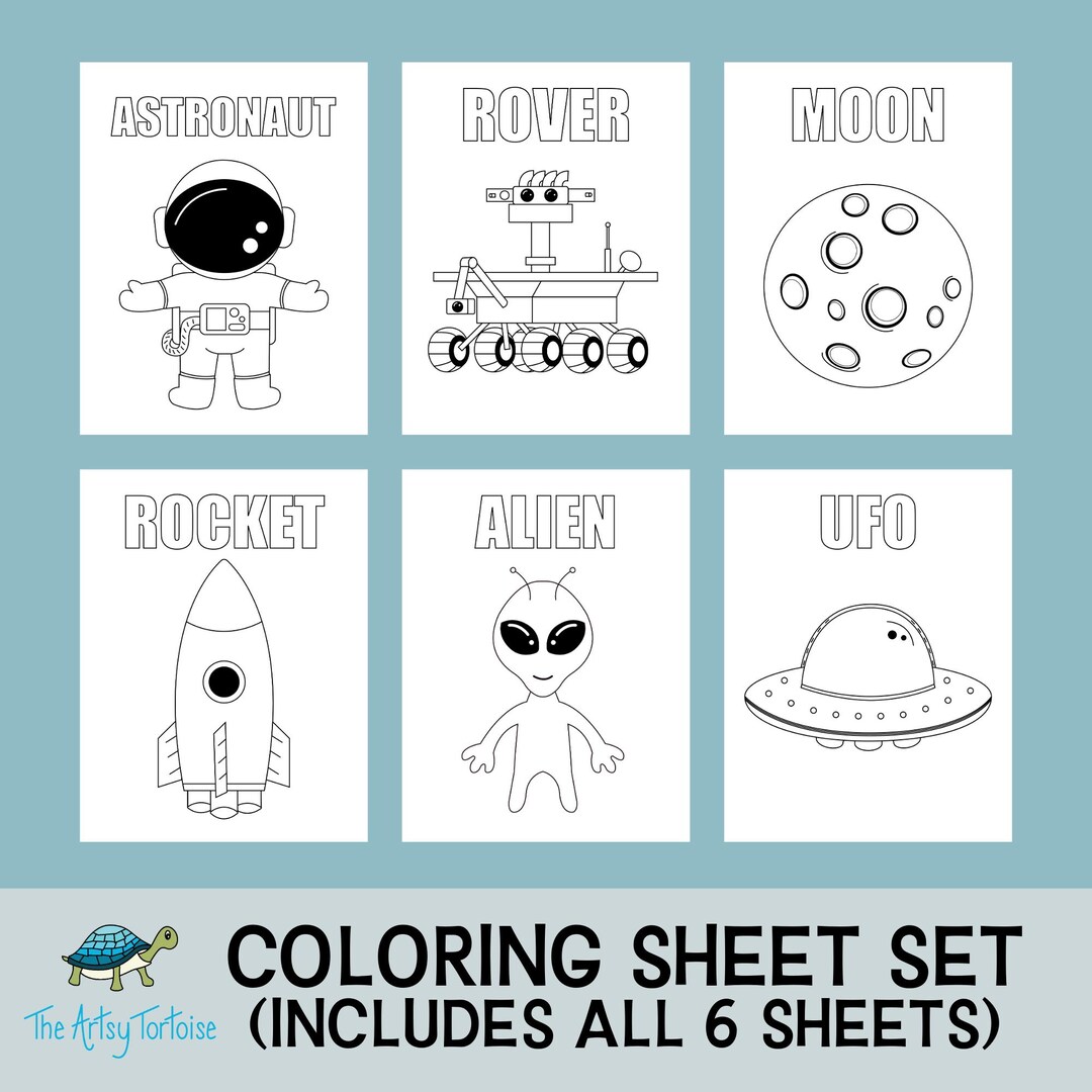 6 Space Themed Coloring Pages, 8.5x11 & A4 Sizes, Fun Kids Activity ...