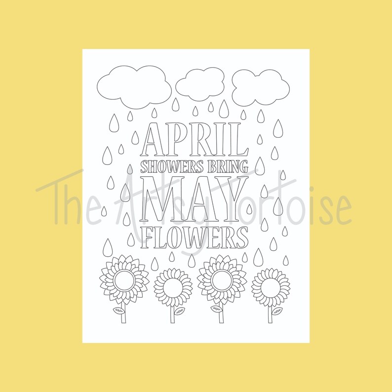 April Showers Bring May Flowers Printable Coloring Sheet Size 8.5x11 - Etsy