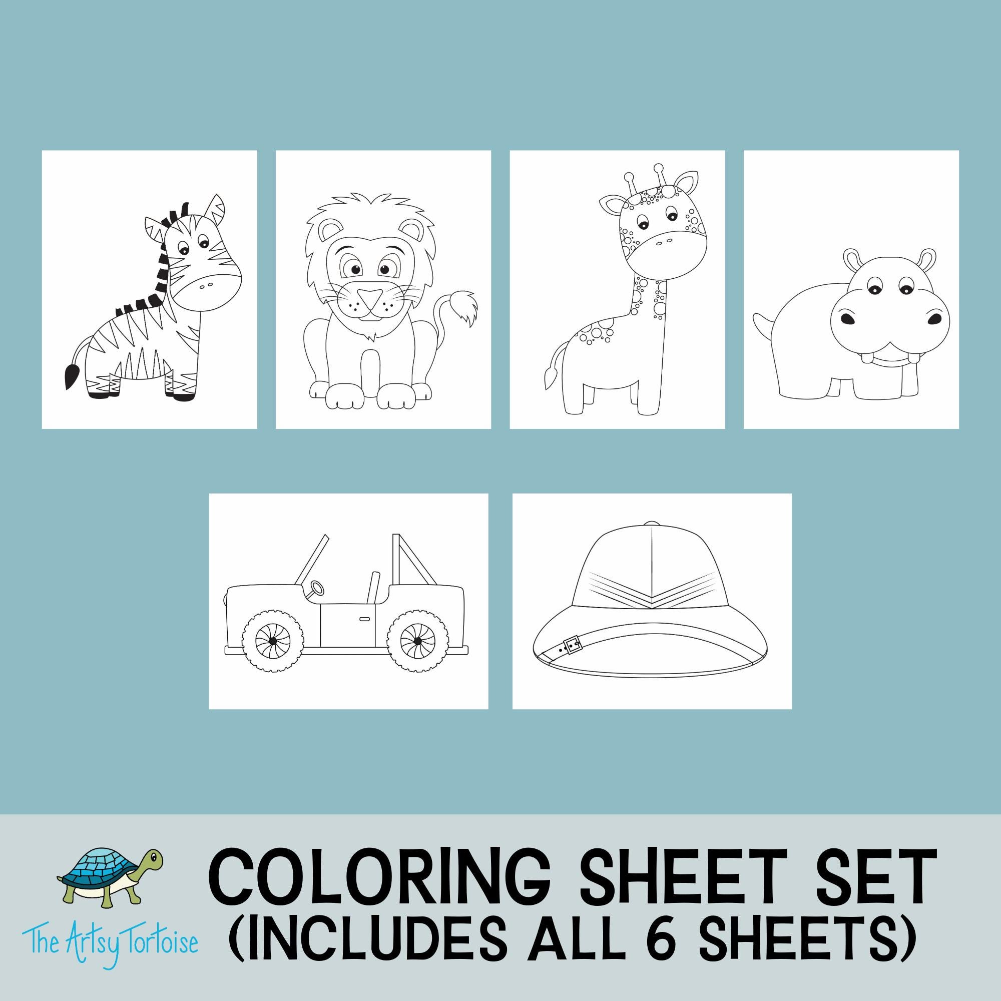 6 Safari Themed Coloring Pages, 8.5x11 & A4 Sizes - Etsy