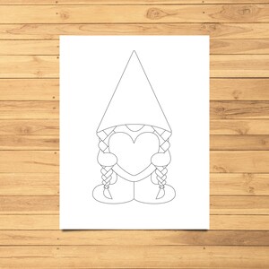 2 Gnomes Holding Hearts Coloring Sheets, Valentine's Day, Printable ...