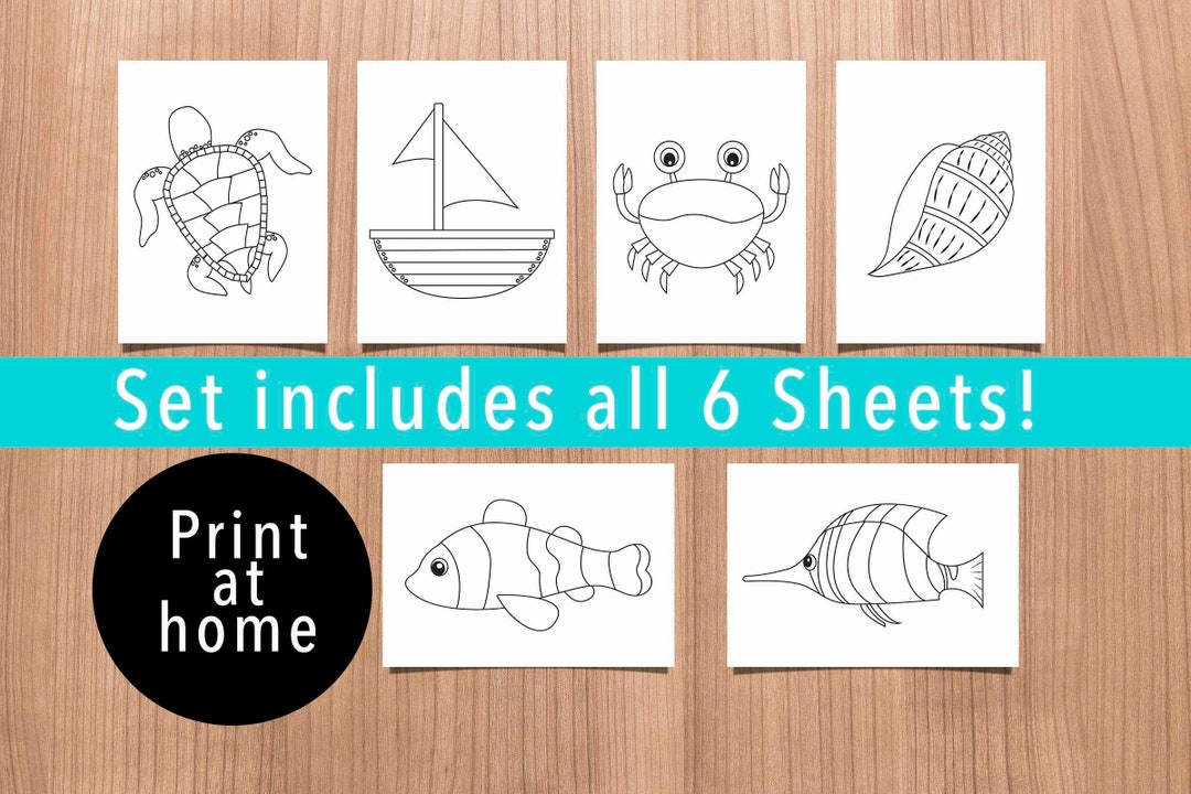 6 Beach Themed Coloring Pages, 8.5x11 & A4 Sizes - Etsy