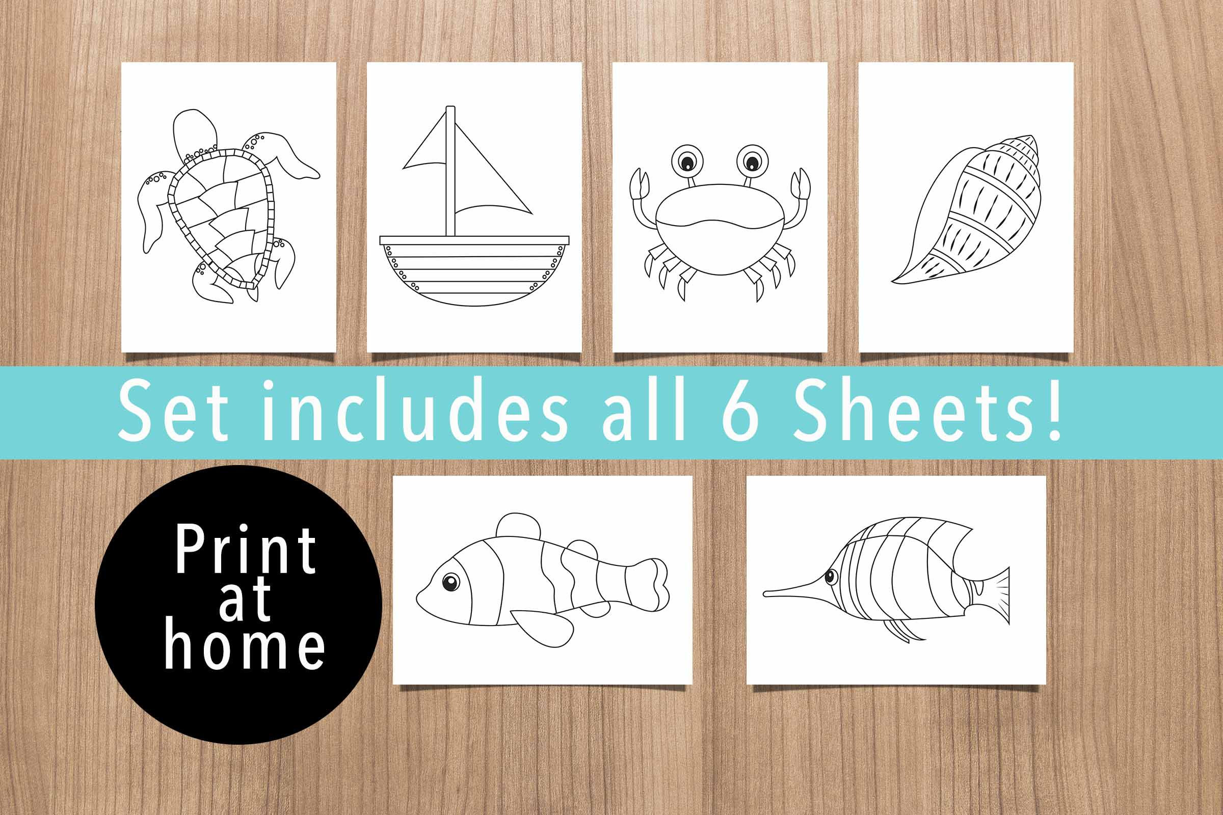 6 Beach Themed Coloring Pages, 8.5x11 & A4 Sizes - Etsy
