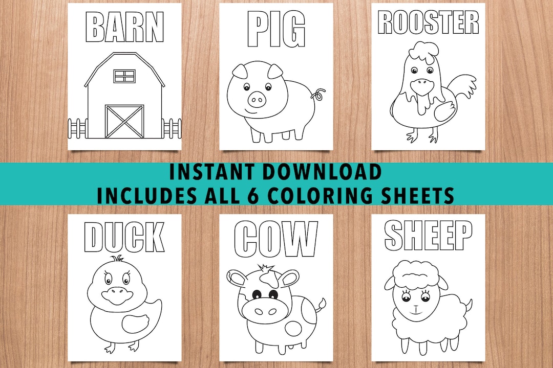 6 Farm Themed Coloring Pages, Farm Animals, Printable Coloring, Kids ...