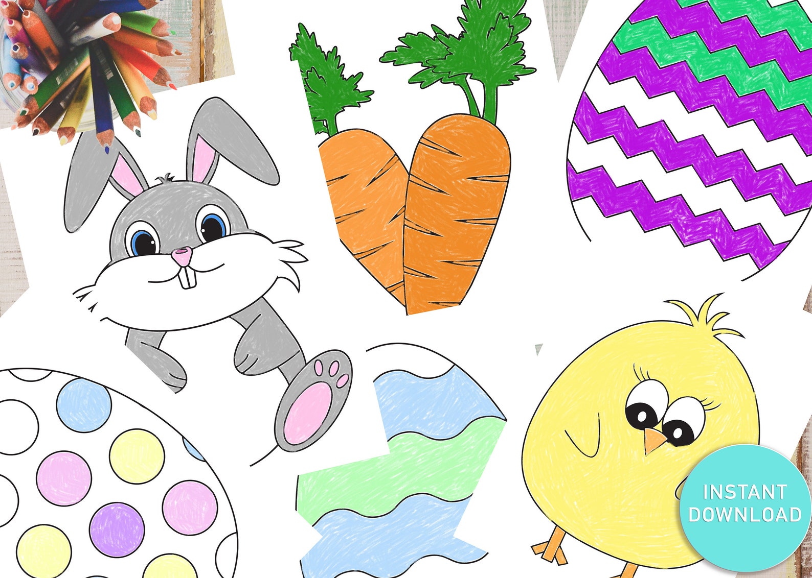 6 Easter Themed Coloring Pages, 8.5x11 & A4 Sizes, Printable Coloring ...