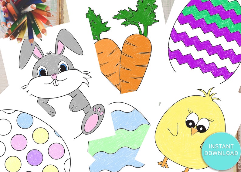 6 Easter Themed Coloring Pages, 8.5x11 & A4 Sizes, Printable Coloring ...
