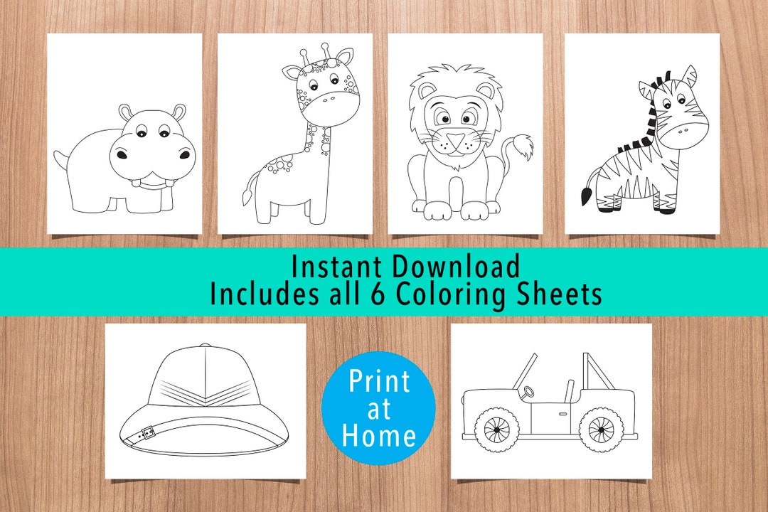 6 Safari Themed Coloring Pages, 8.5x11 & A4 Sizes - Etsy