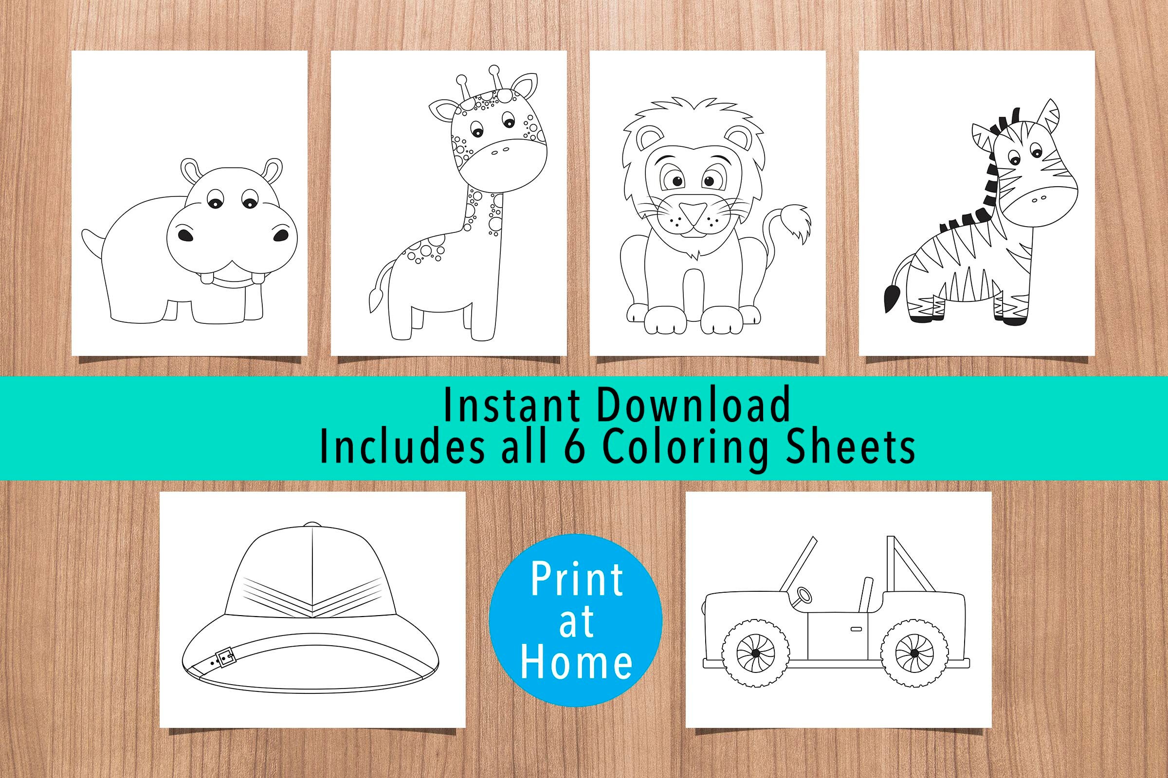 6 Safari Themed Coloring Pages, 8.5x11 & A4 Sizes - Etsy